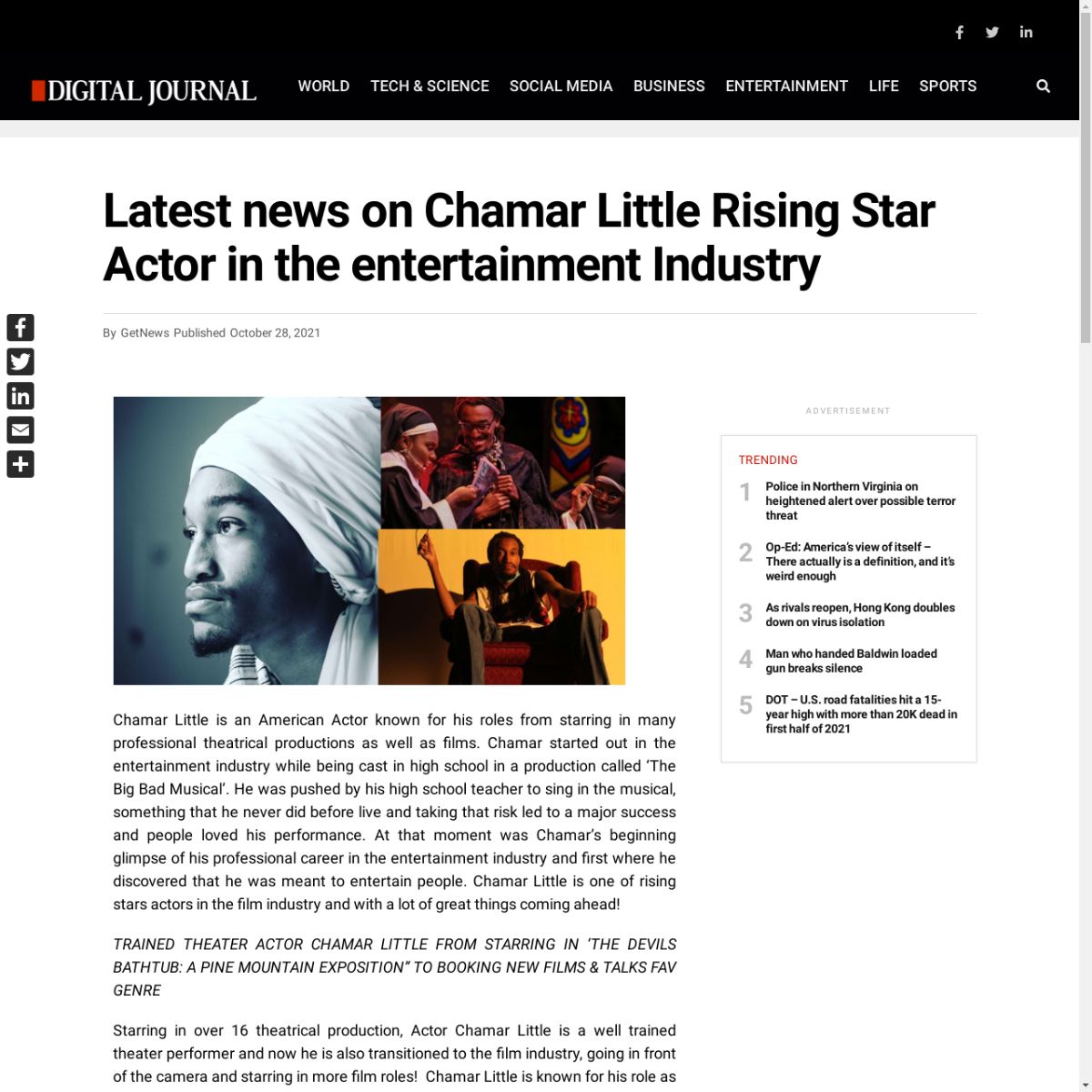 ENTERTAINMENT INDUSTRY: THE LATEST ON MULTI-AWARD WINNING ACTOR CHAMAR ...