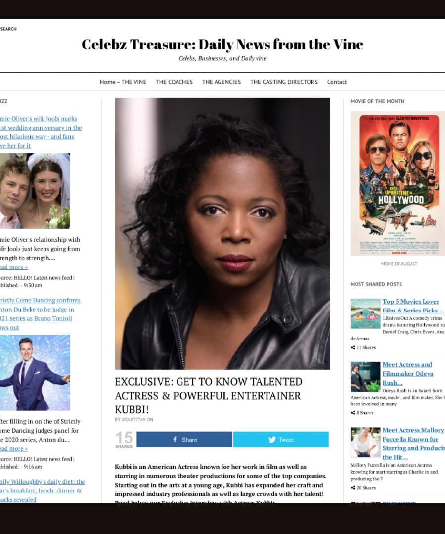 LATEST NEWS ON FIERCE ACTRESS & HONORED LIVE PERFORMER : KUBBI TAKES ON ...