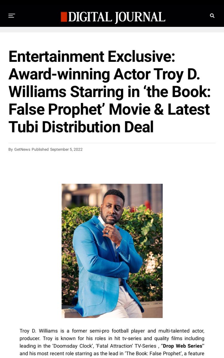 ENTERTAINMENT NEWS: AWARD-WINNING ACTOR TROY D. WILLIAMS OFFICIALLY ...