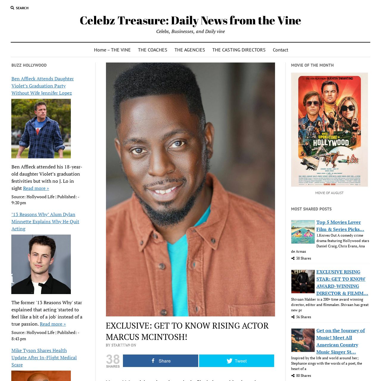 Hollywood News: The Latest on Rising Talent Actor Marcus McIntosh ...